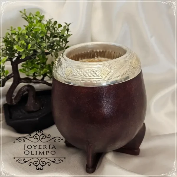 Mate con labrado en plata y oro 18k-27756 – Joyería Olimpo