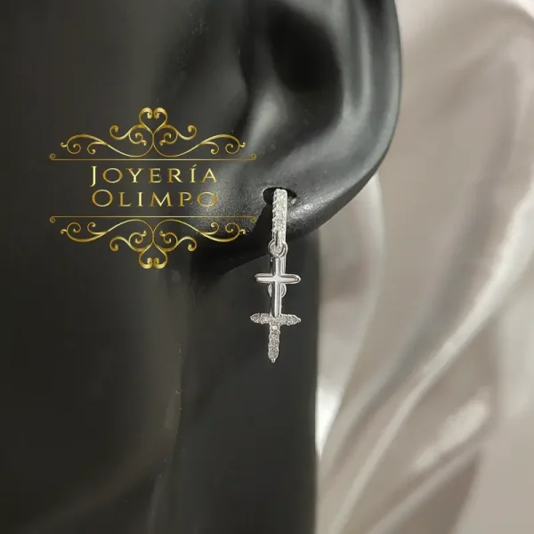 Caravanas aritos doble cruz Plata-28680 – Joyería Olimpo